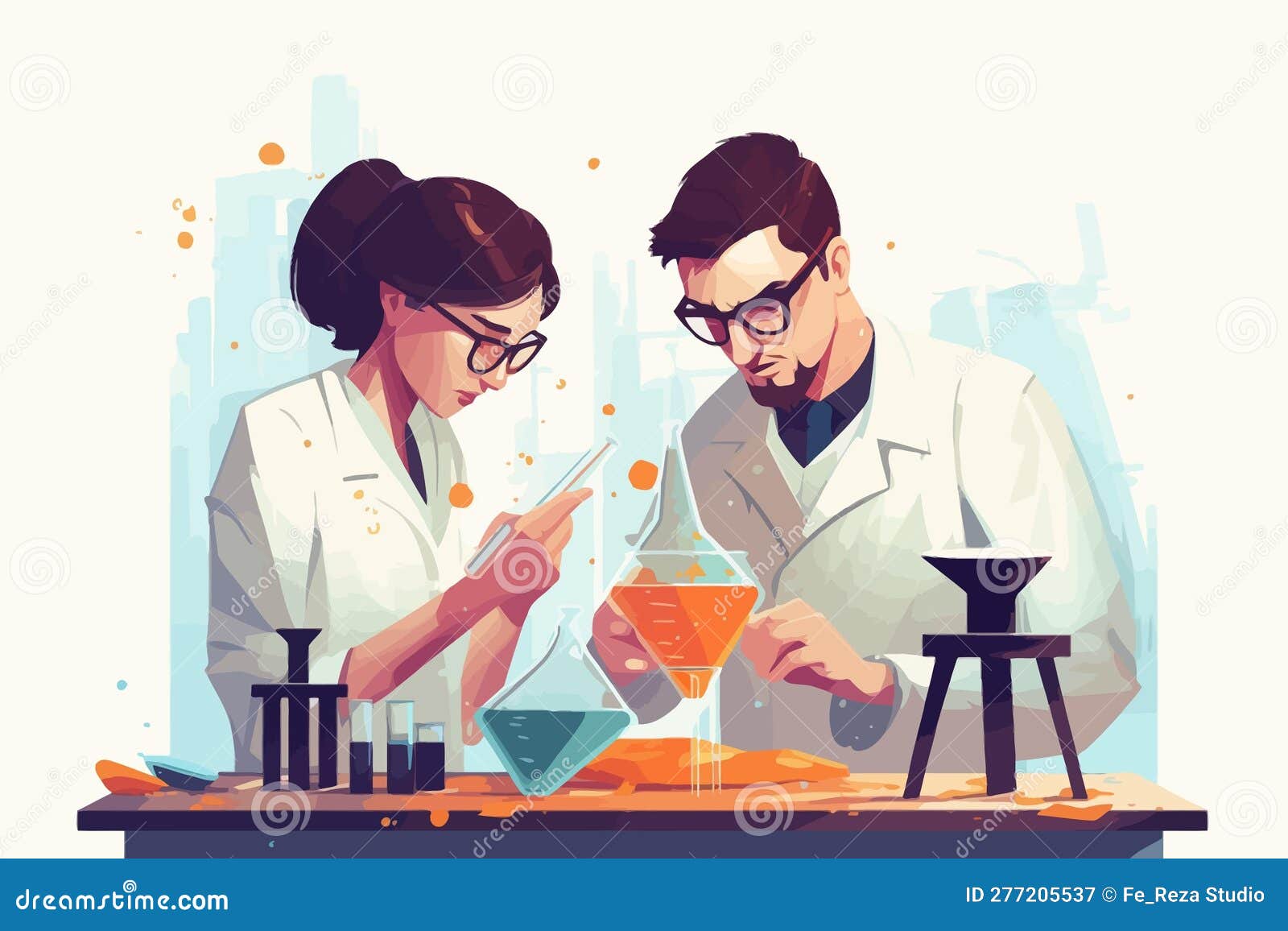 Scientist Man and Woman Working in Laboratory, Vector Illustration ... Scientist Man and Woman Working in Laboratory, Vector Illustration ...