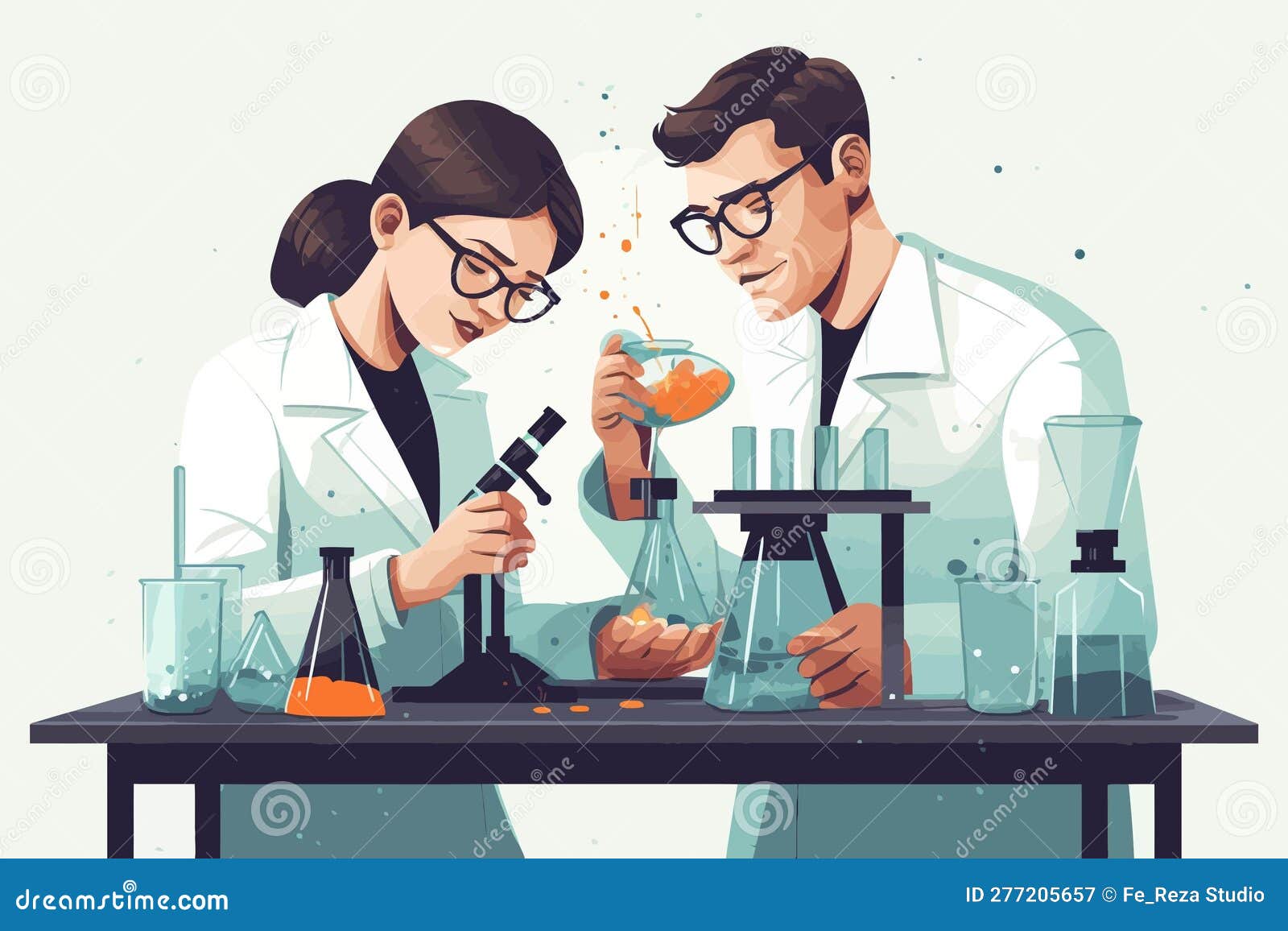 Scientist Man and Woman Working in Laboratory, Vector Illustration ... Scientist Man and Woman Working in Laboratory, Vector Illustration ...