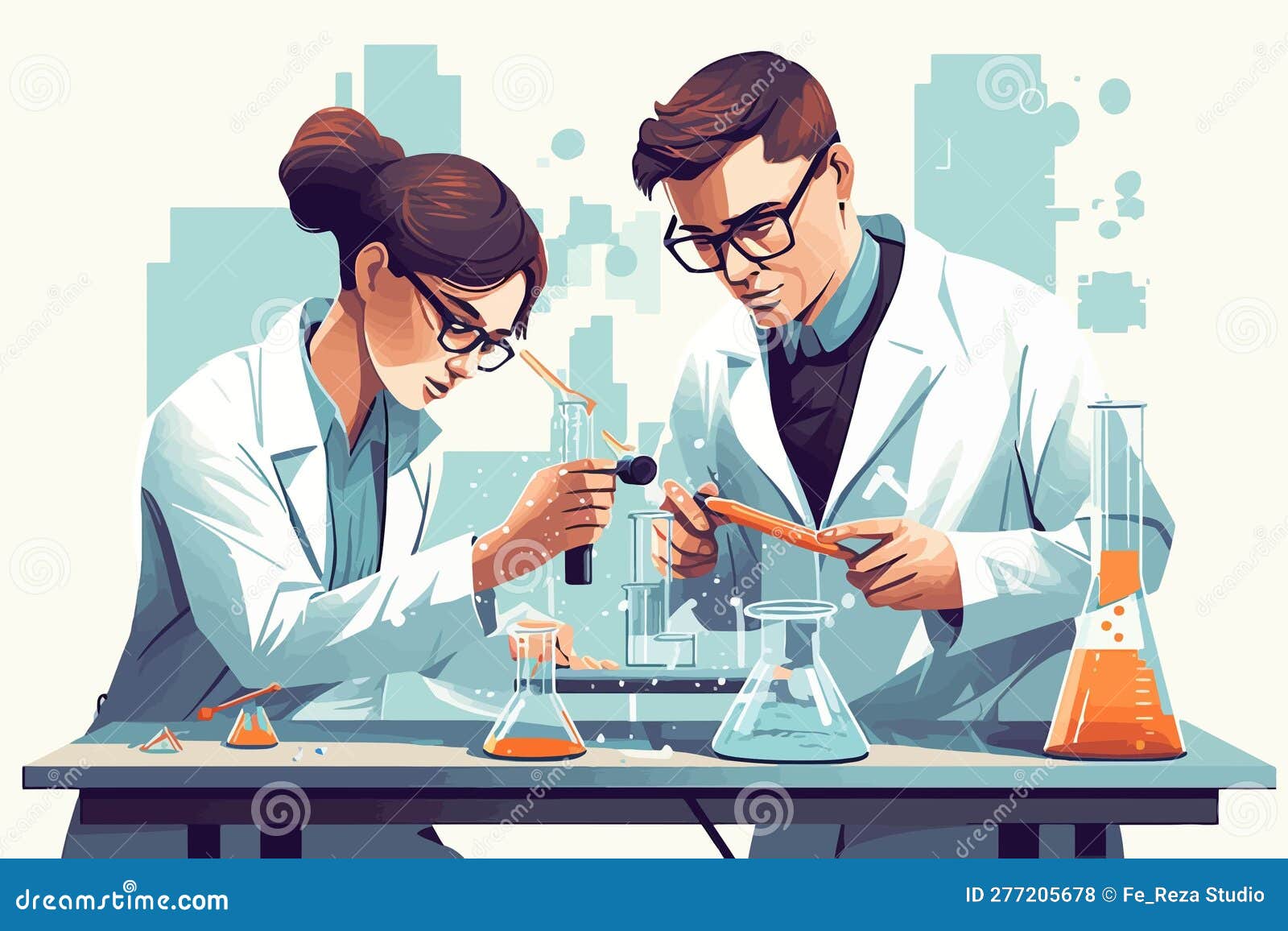 Scientist Man and Woman Working in Laboratory, Vector Illustration ... Scientist Man and Woman Working in Laboratory, Vector Illustration ...