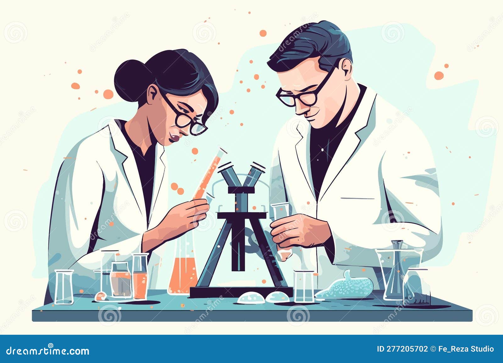 Scientist Man and Woman Working in Laboratory, Vector Illustration ... Scientist Man and Woman Working in Laboratory, Vector Illustration ...