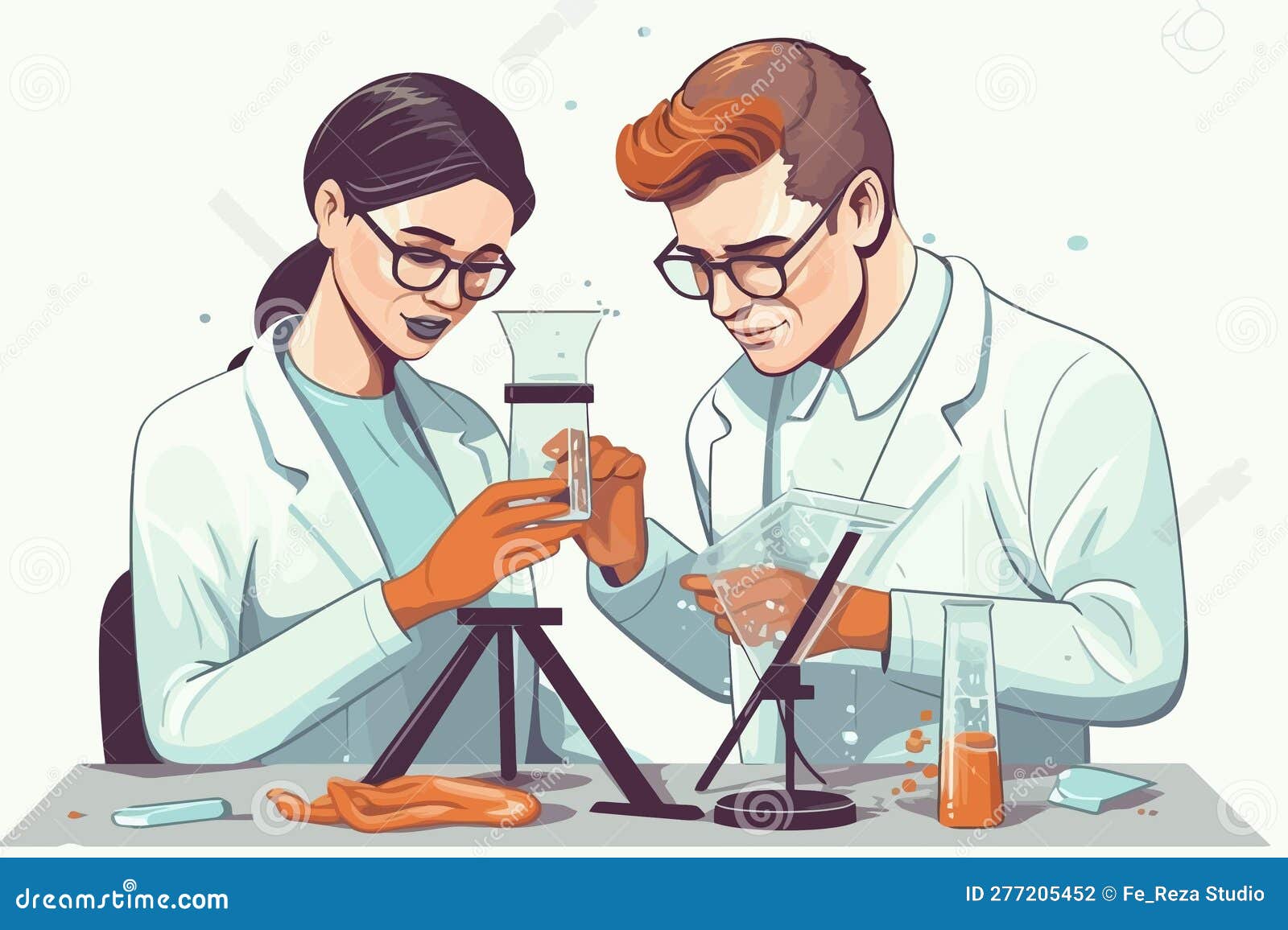 Scientist Man and Woman Working in Laboratory, Vector Illustration ... Scientist Man and Woman Working in Laboratory, Vector Illustration ...