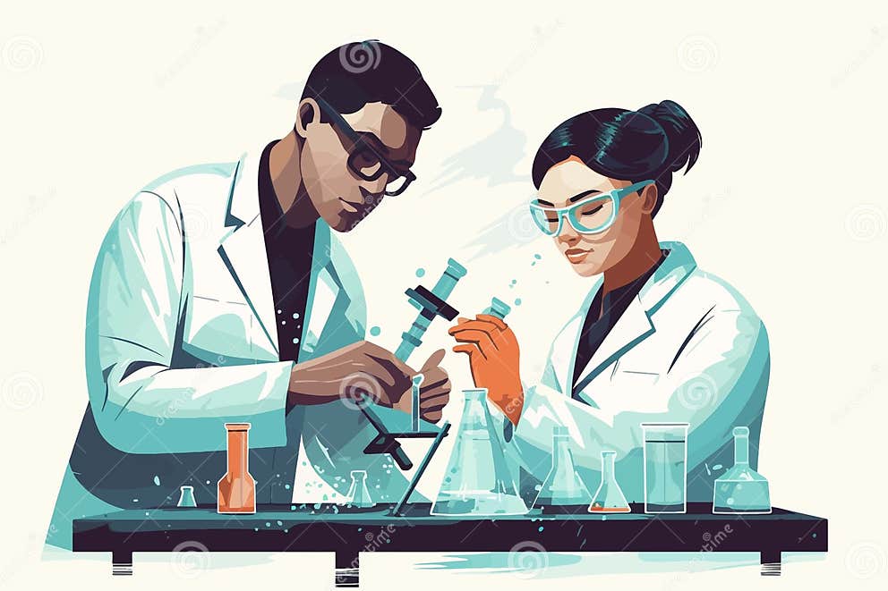 Scientist Man and Woman Working in Laboratory, Vector Illustration ... Scientist Man and Woman Working in Laboratory, Vector Illustration ...