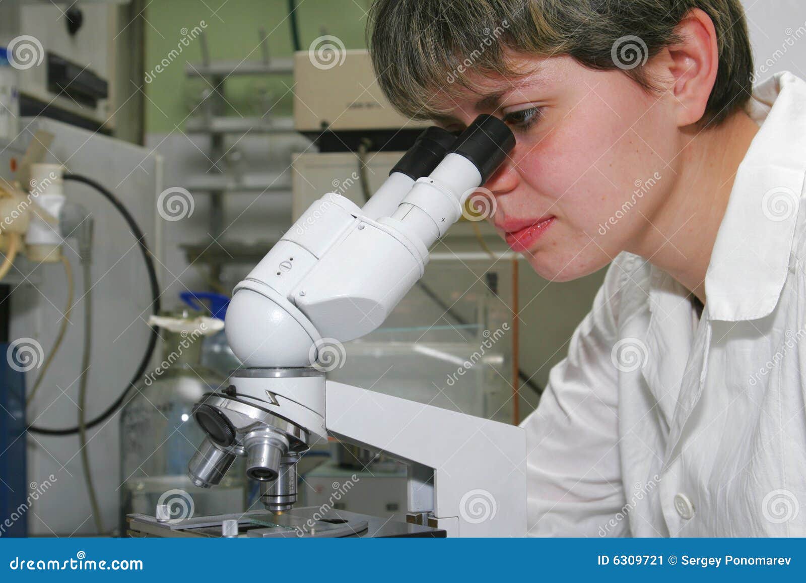 Scientist and microscope stock image. Image of chemist - 6309721