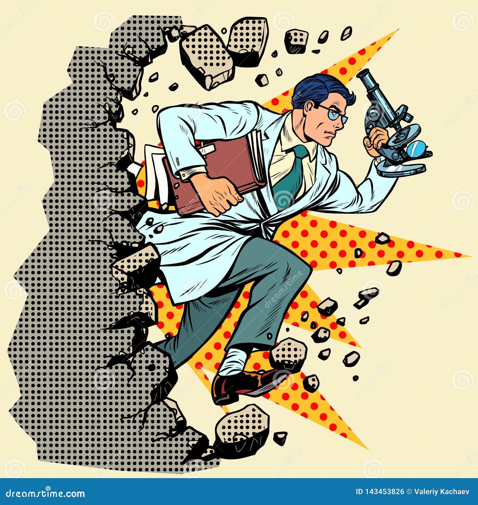 Scientist with Microscope Breaks a Wall, Destroys Stereotypes Stock ...