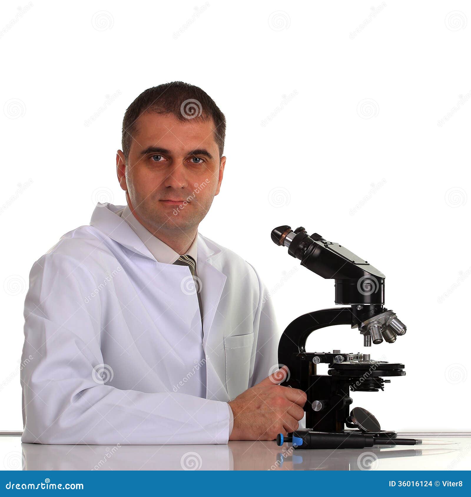Scientist With Microscope Isolated On White Stock Images - Image: 36016124