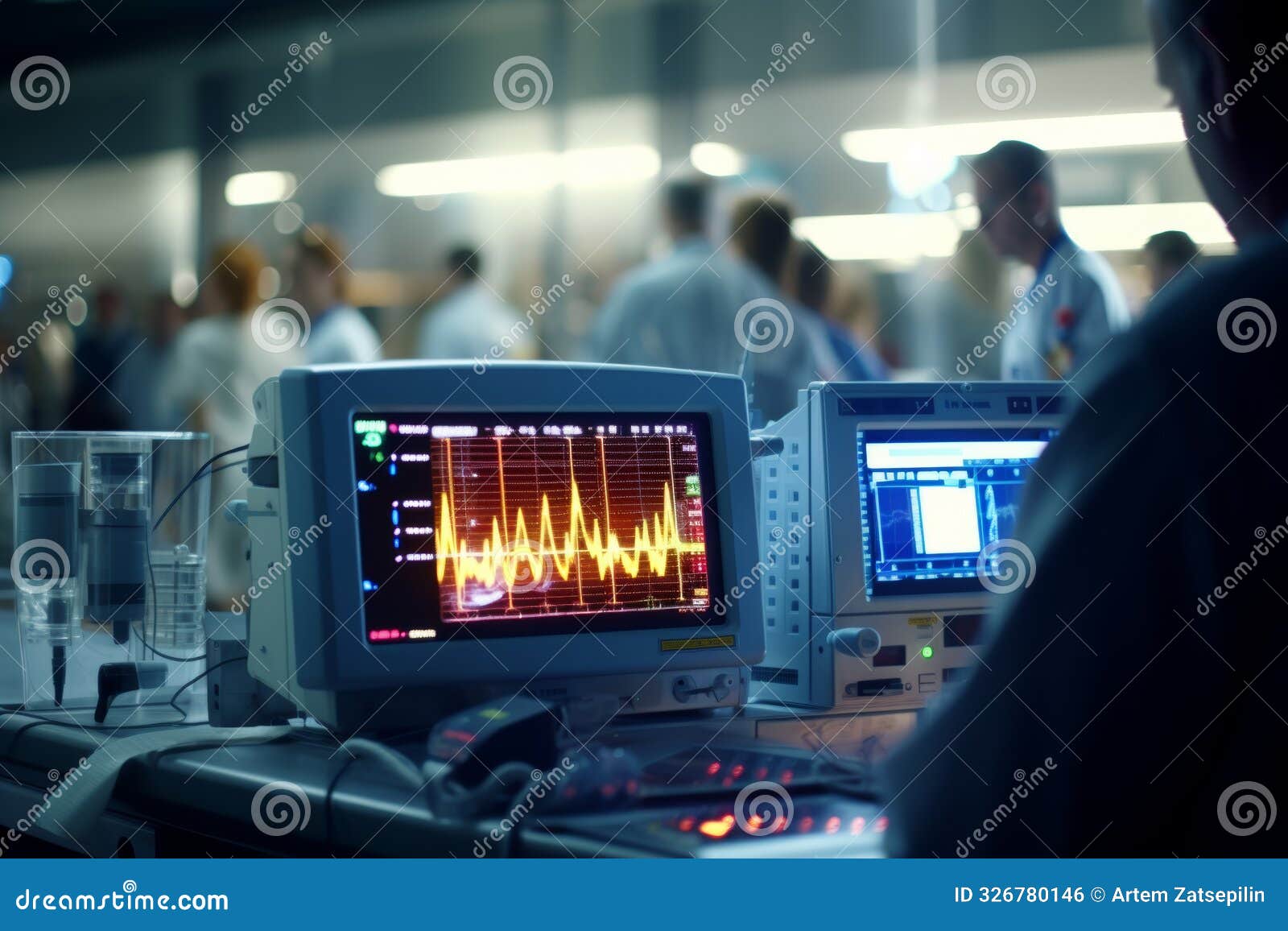 Scientist Monitoring Neon Waveforms on Screen during Experiments in ...