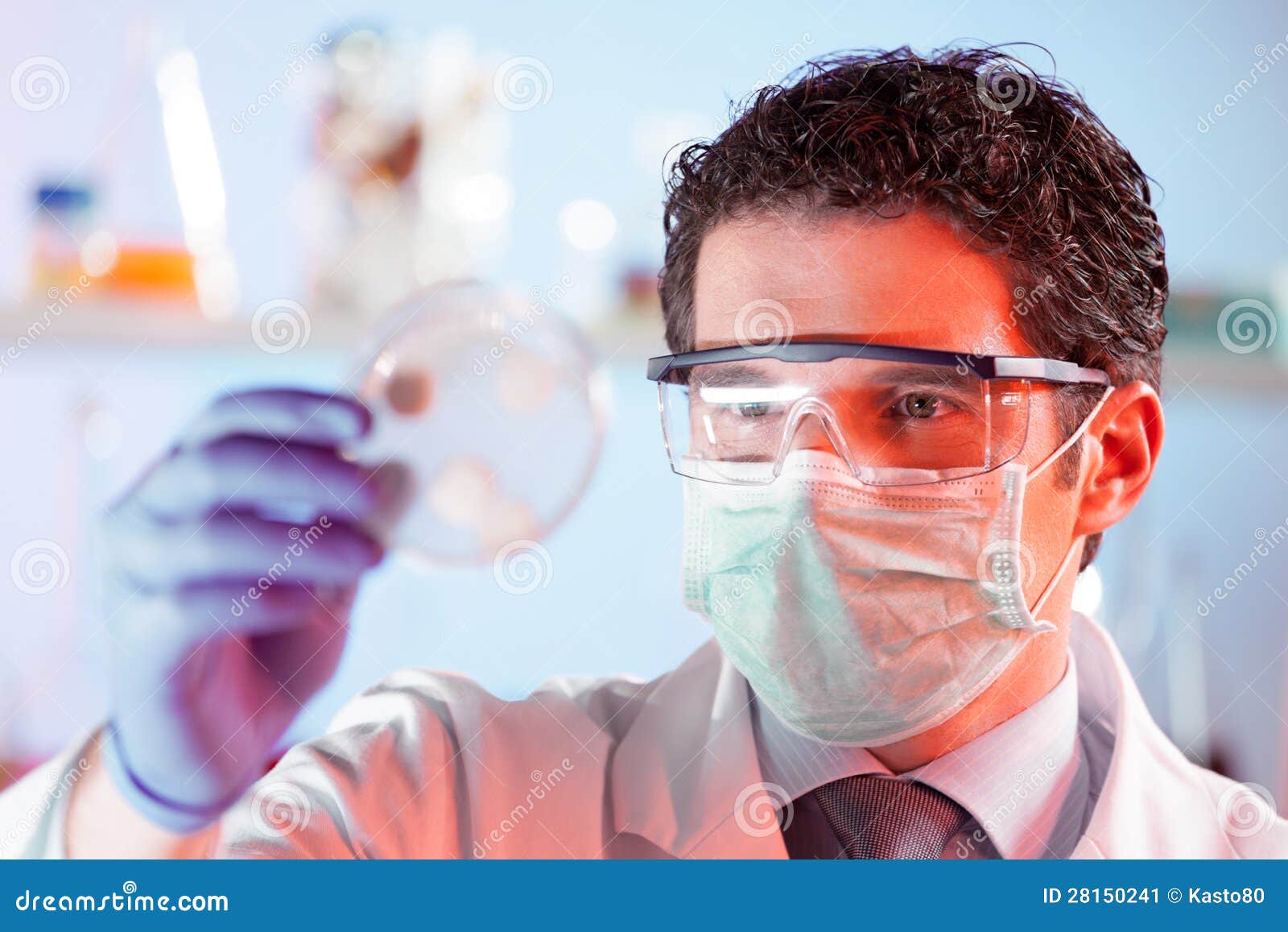 Scientist Observing Petri Dish. Stock Image - Image of bacterium, mask ...