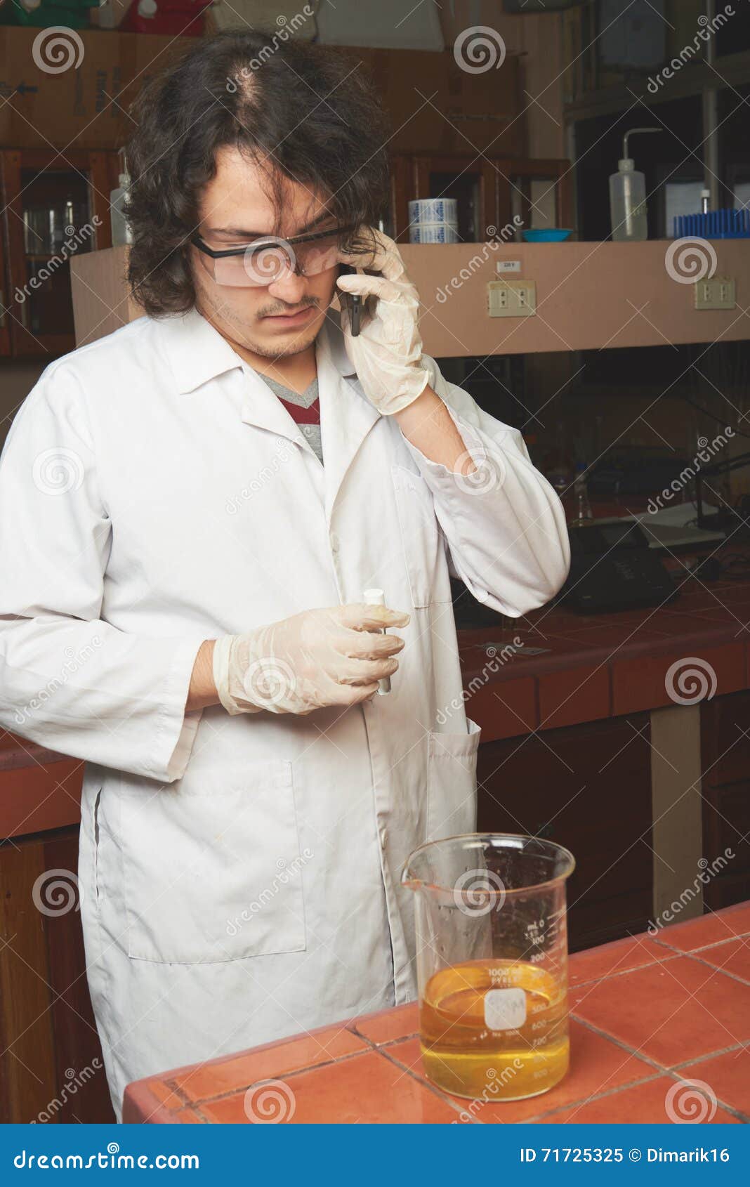 Scientist on phone stock image. Image of biology, scientific - 71725325