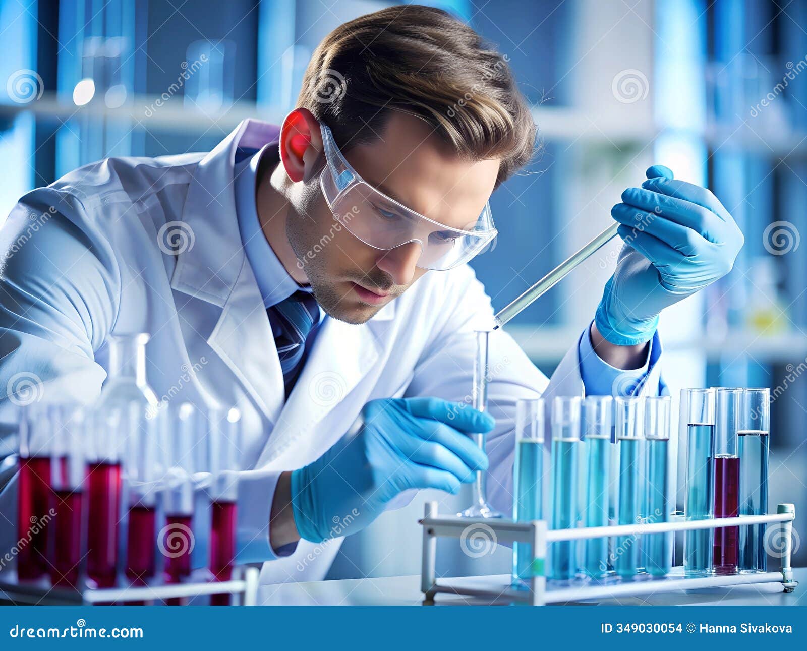 Scientist Pipetting Drop of Sample in Test Tubes at Lab Stock Photo ...