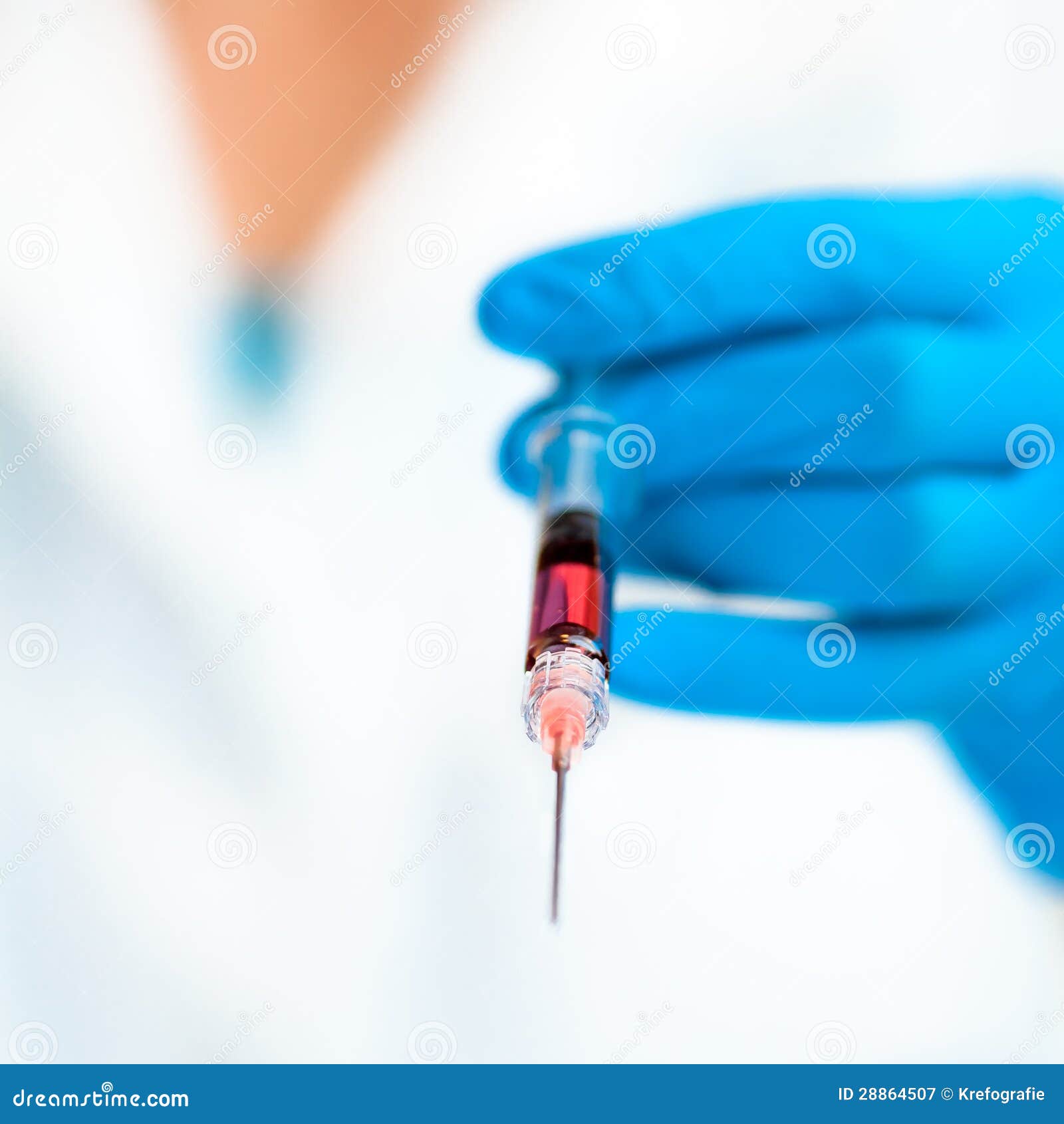 Scientist Points Injection Filled with Vivid Red Medical Fluid Stock ...