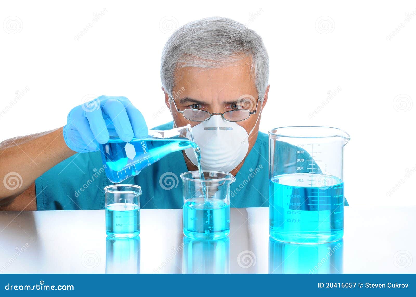 Scientist Pouring Liquids into Beakers Stock Image - Image of scrubs ...
