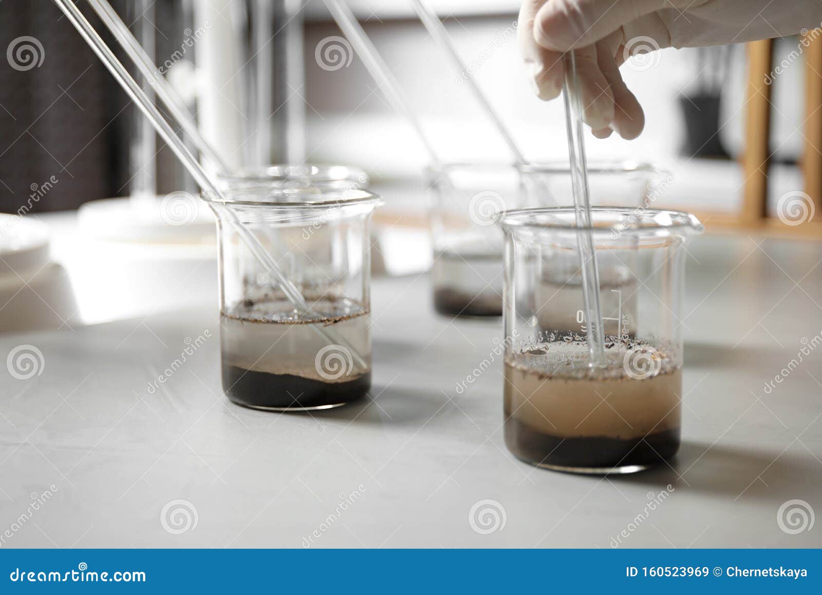Scientist Preparing Soil Extract at Table. Laboratory Analysis Stock ...