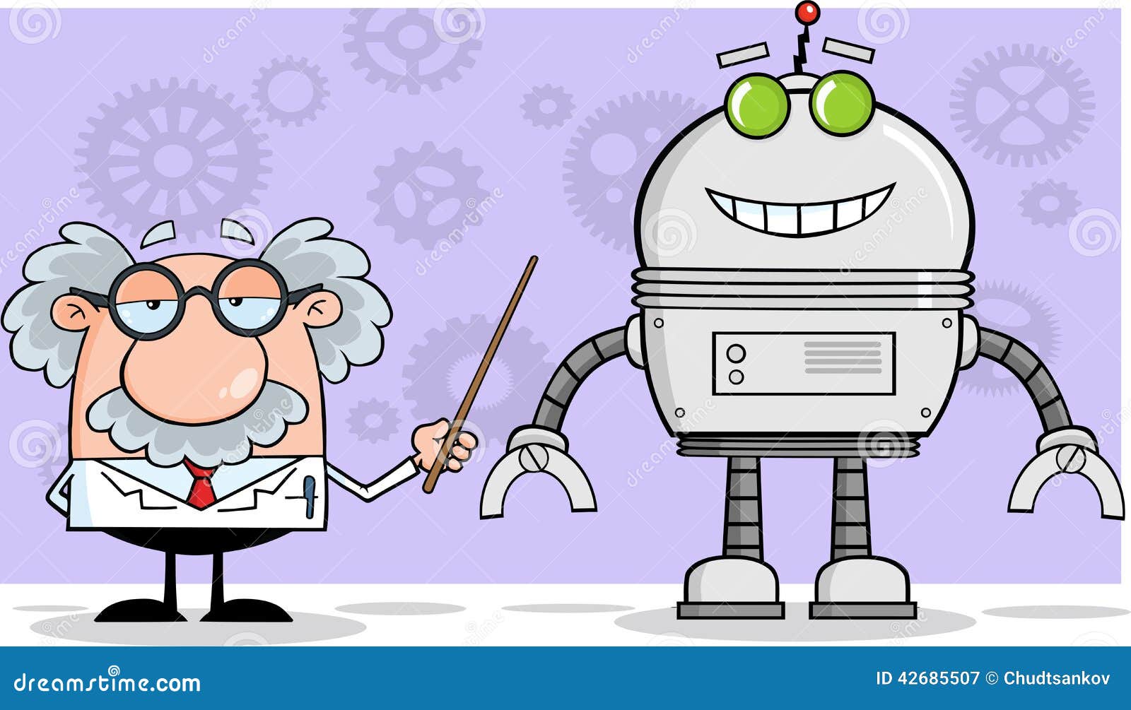 Scientist or Professor Shows His Pointer a Big Robot Stock Vector ...