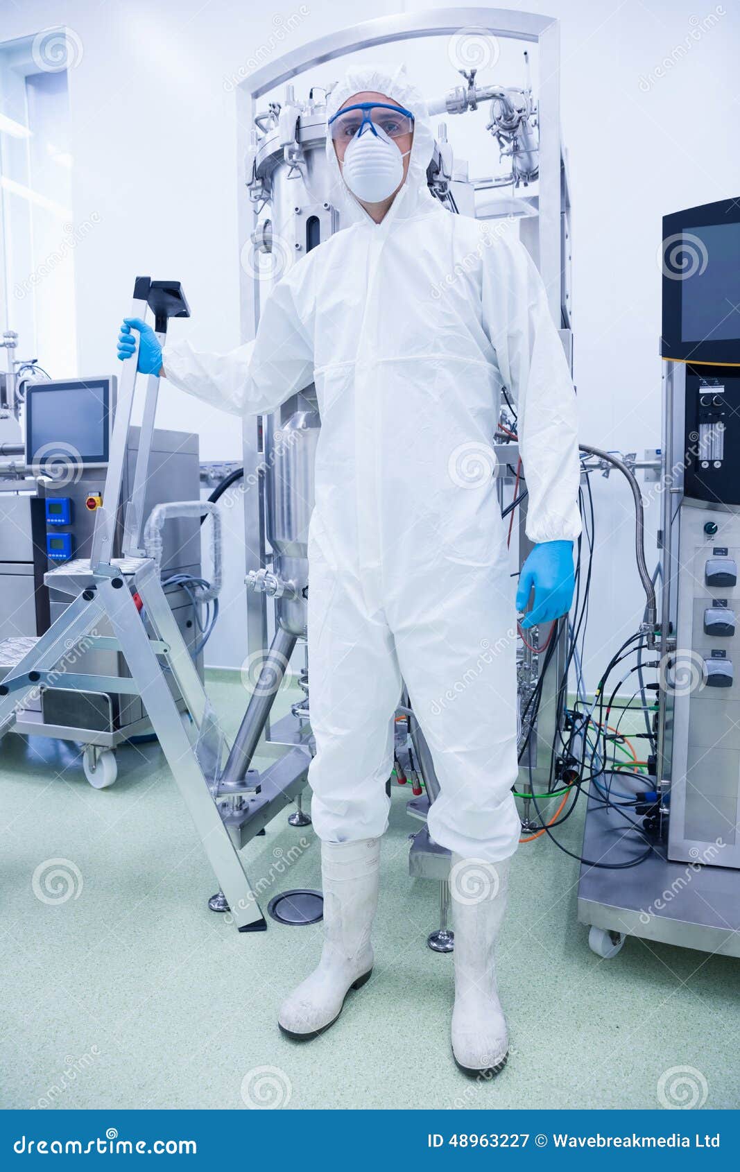 Scientist in Protective Suit Holding Ladder Stock Image - Image of labo ...