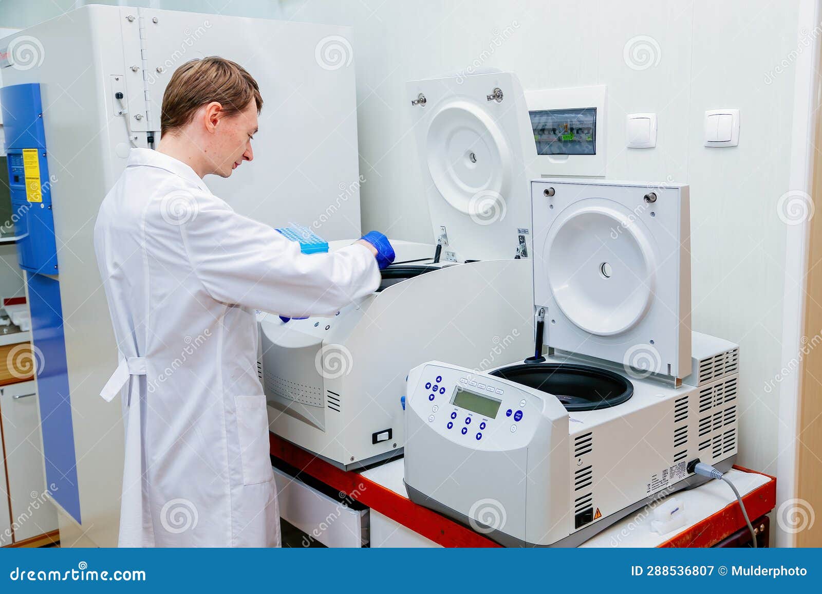 Scientist Puts Samples into Centrifuge Device Stock Image - Image of ...