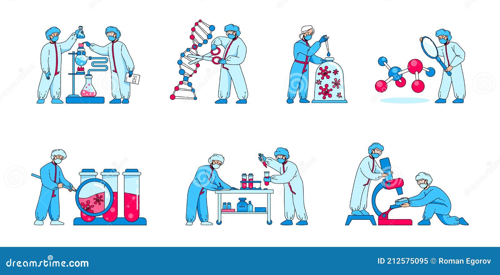 Scientist Research. Cartoon Characters Doing Laboratory Tests and ...