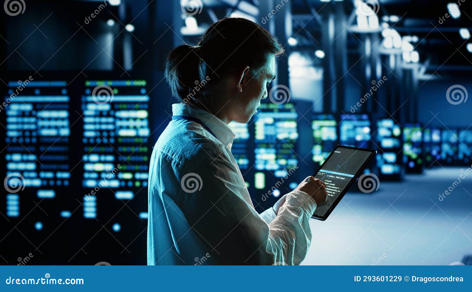 Scientist Runs Code in Data Center Stock Image - Image of technology, worker: 293601229