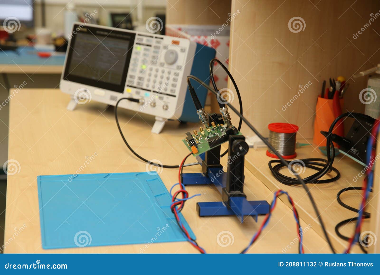 Scientist S Desk. Computer in the Background Stock Photo - Image of ...
