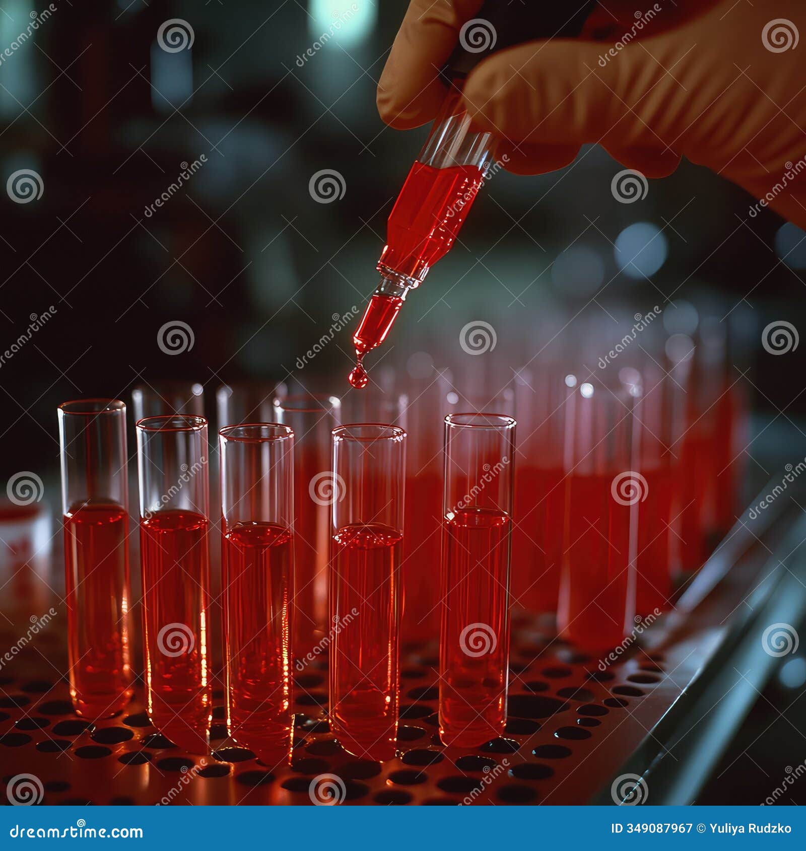 Scientist S Hand Transferring Red Liquid into Test Tubes Using Pipette ...