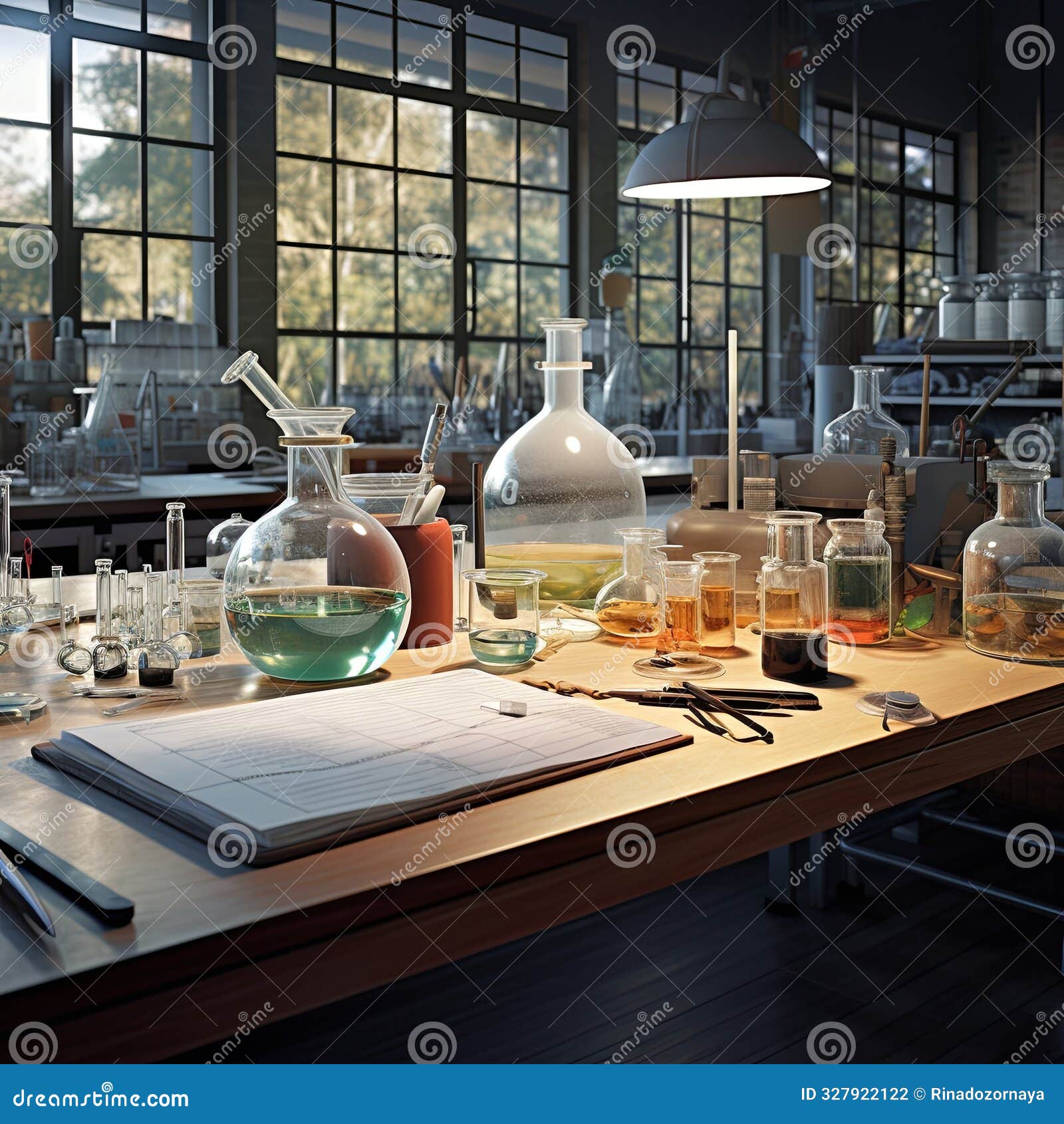 Scientist S Workstation with Various Equipment and an Open Reference ...