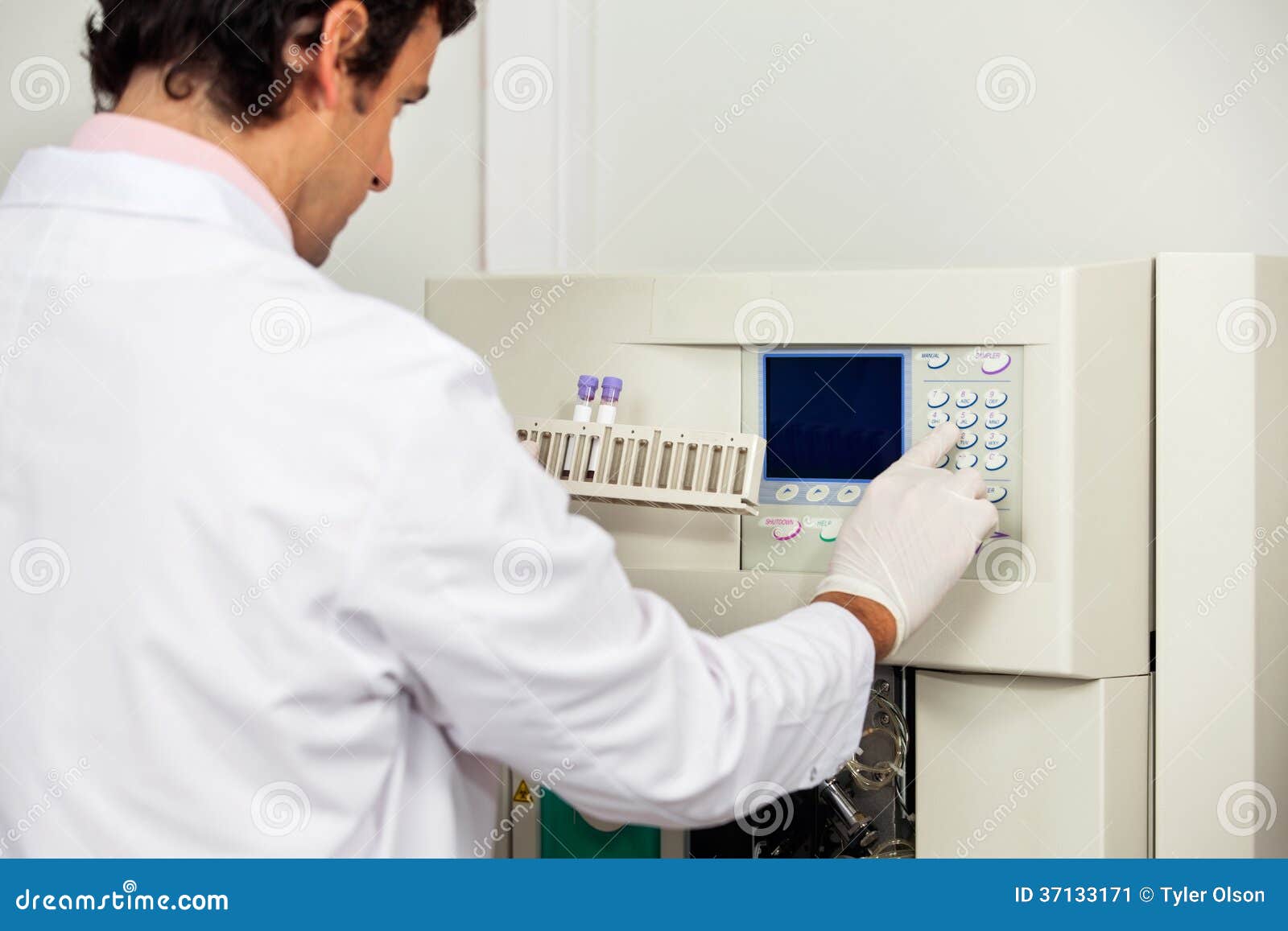 Scientist with Samples Operating Analyzer in Lab Stock Image - Image of ...