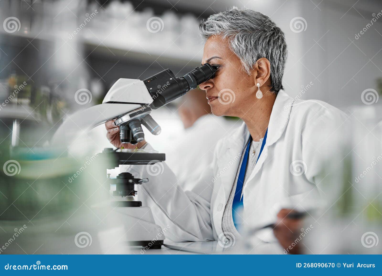 Scientist, Senior Woman and Lab with Microscope, Research or Plants ...