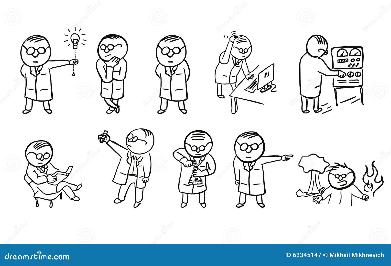 Doodle Of Scientist Woman With A Chemistry Glass Reading Chemical ...