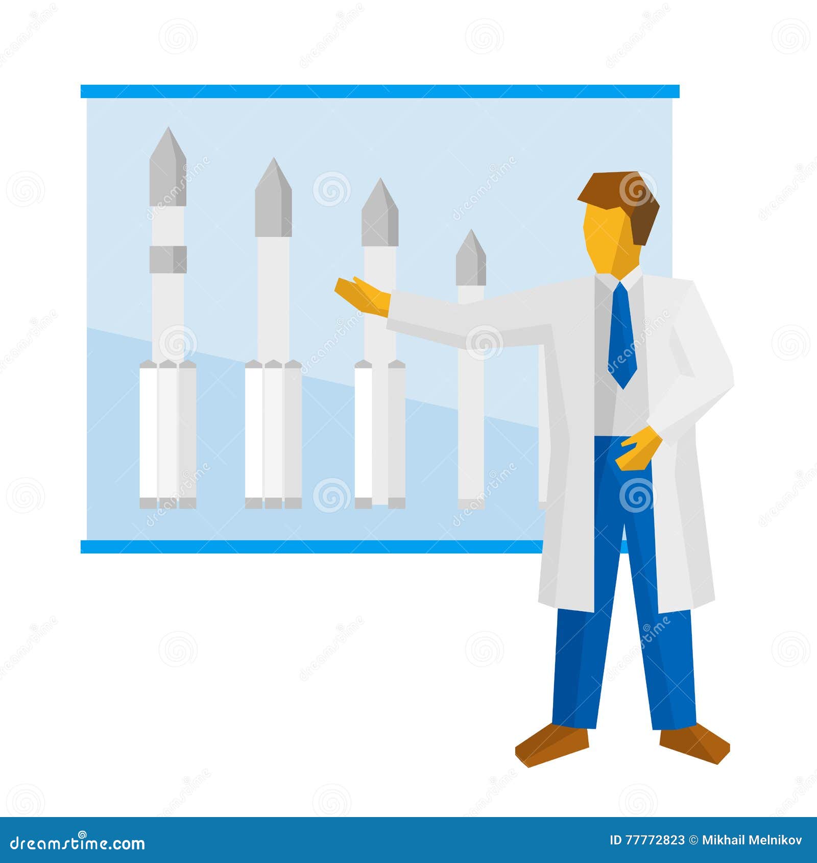 The Scientist Shows a Poster with Rockets Stock Vector - Illustration ...