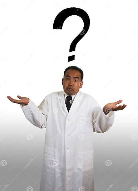 Scientist Shrug with Question Mark Stock Photo - Image of diverse ...