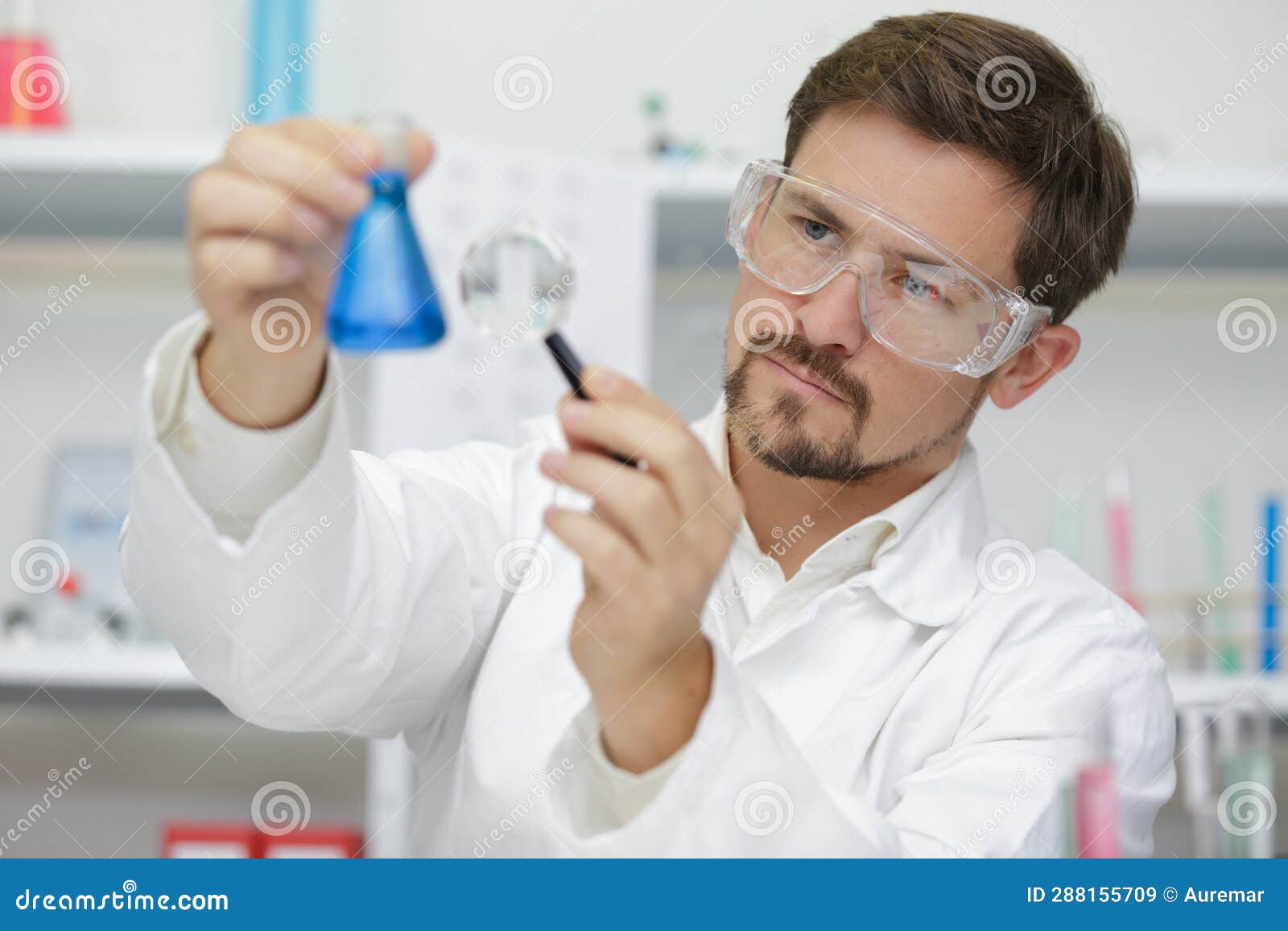 Scientist Standing by Microscope in Lab Stock Image - Image of indoor ...