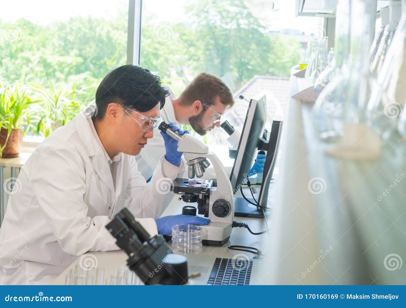 Scientist and Students Working in Lab. Doctor Teaching Interns To Make ...