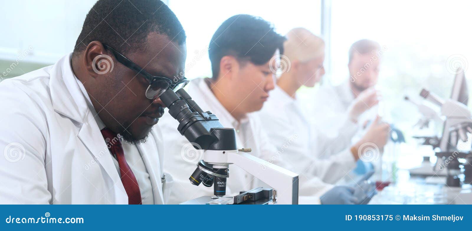 Scientist and Students Working in Lab. Doctor Teaching Interns To Make ...