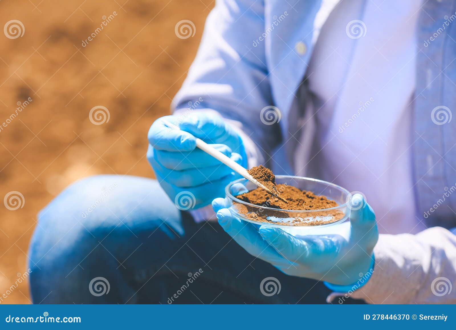 Scientist Studying Samples of Soil in Field, Closeup Stock Photo ...
