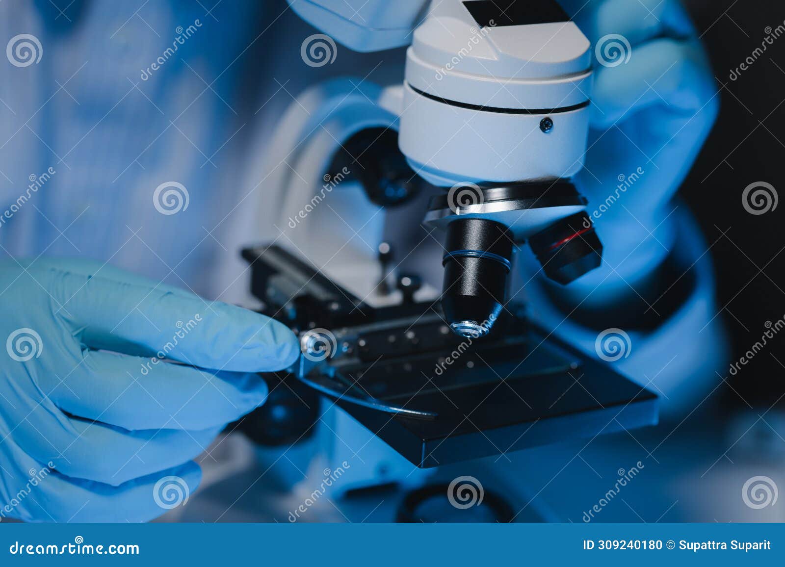 A Scientist is Studying Samples Using a Microscope To Study and Develop ...