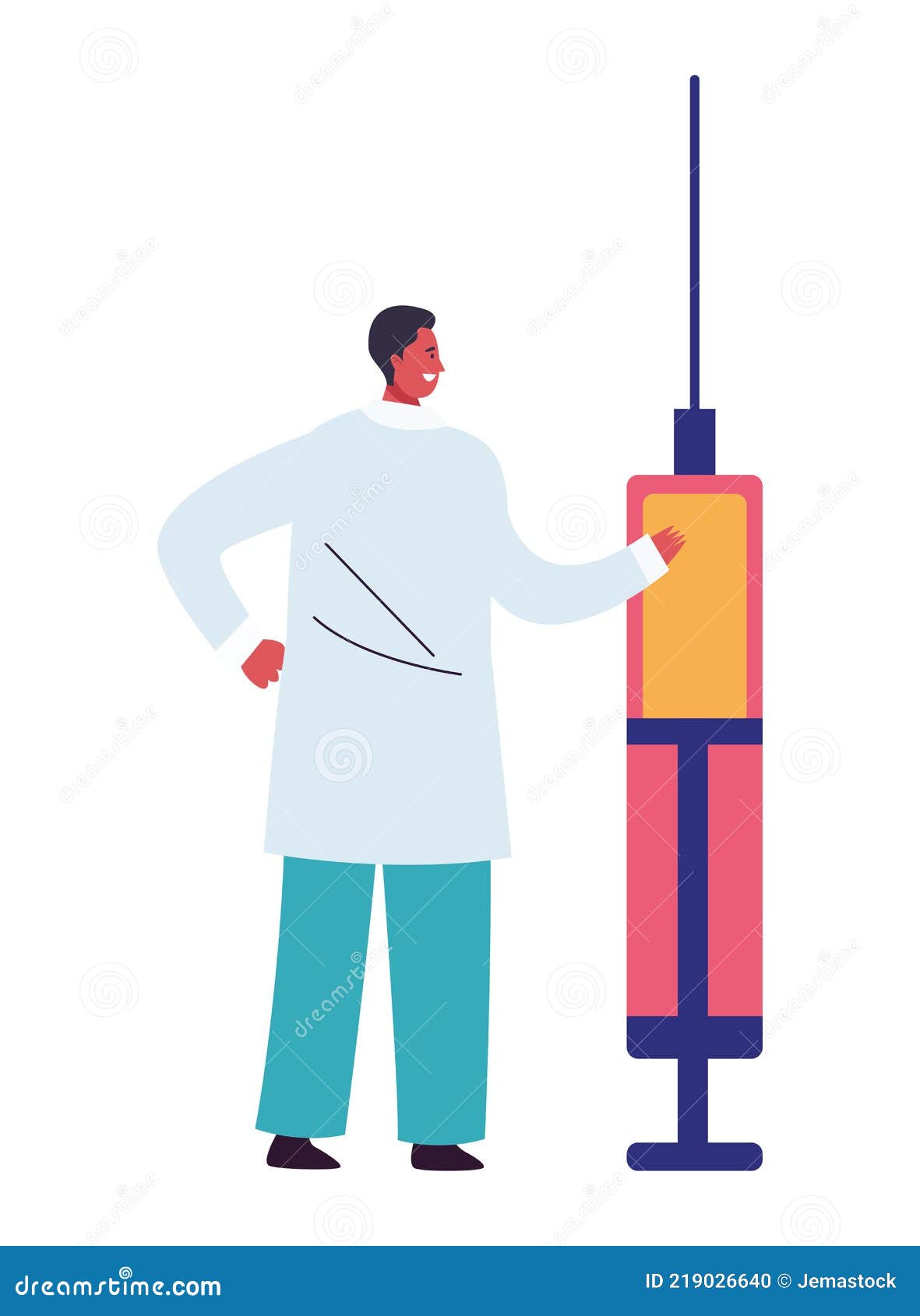 Scientist with syringe stock vector. Illustration of injection - 219026640