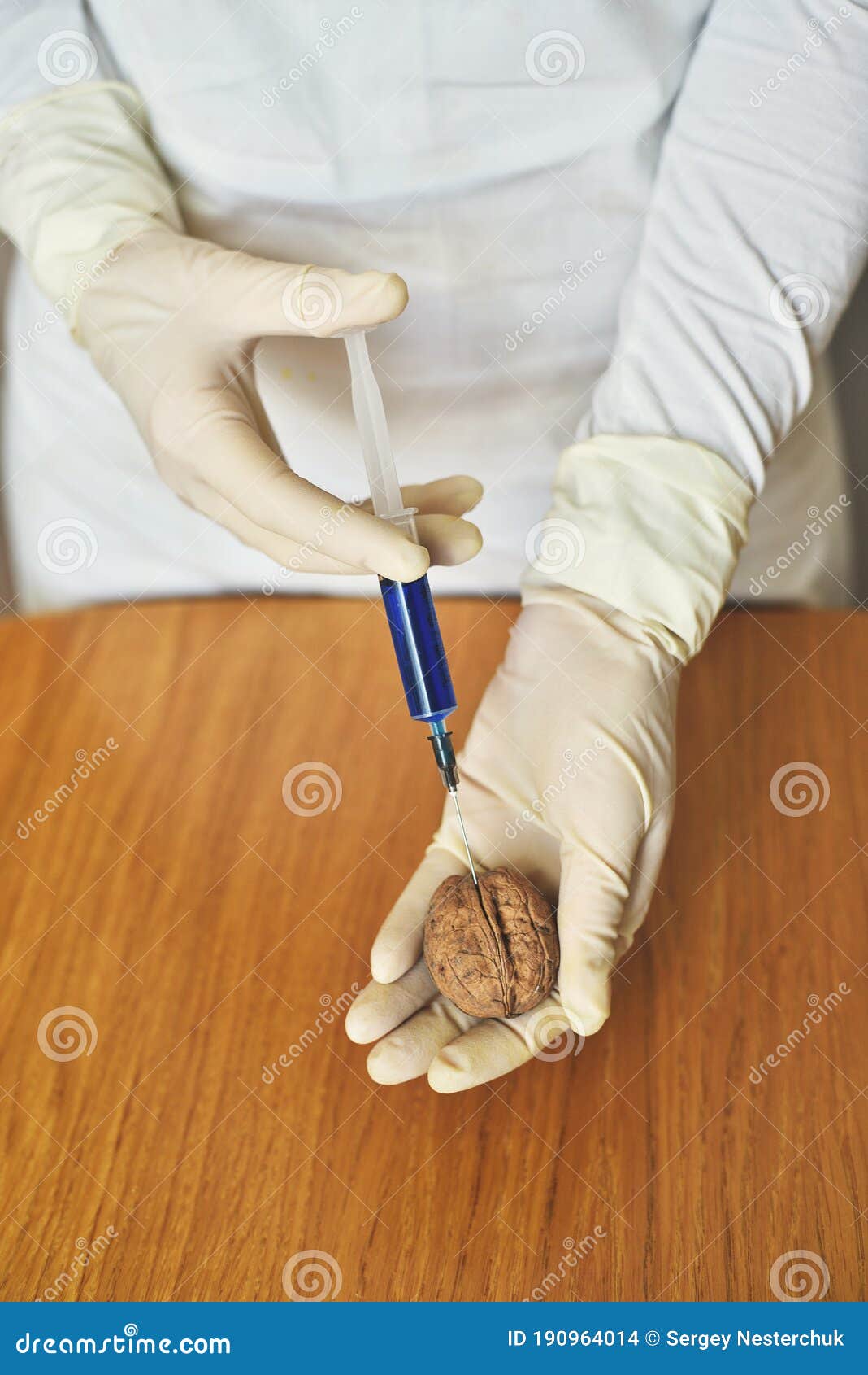 Scientist with Syringe and Walnut Stock Photo - Image of medicine ...