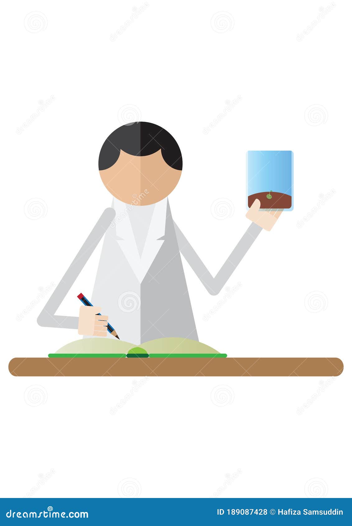 Scientist Taking Notes while Holding Plant Seed Sample. Vector ...