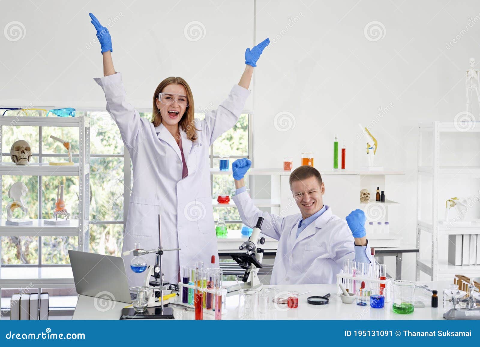 Scientist Team Hand Up Feeling Happy Successful Time in Science Lab ...