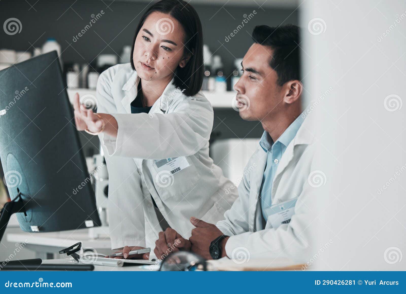 Scientist, Teamwork and Computer for Medical Analysis or Laboratory ...