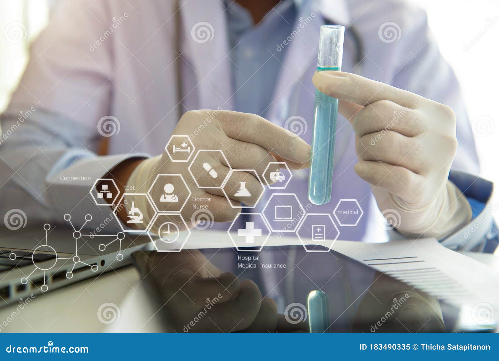 Scientist Or Tech Holds Liquid Biological Sample In Gloved. Royalty ...