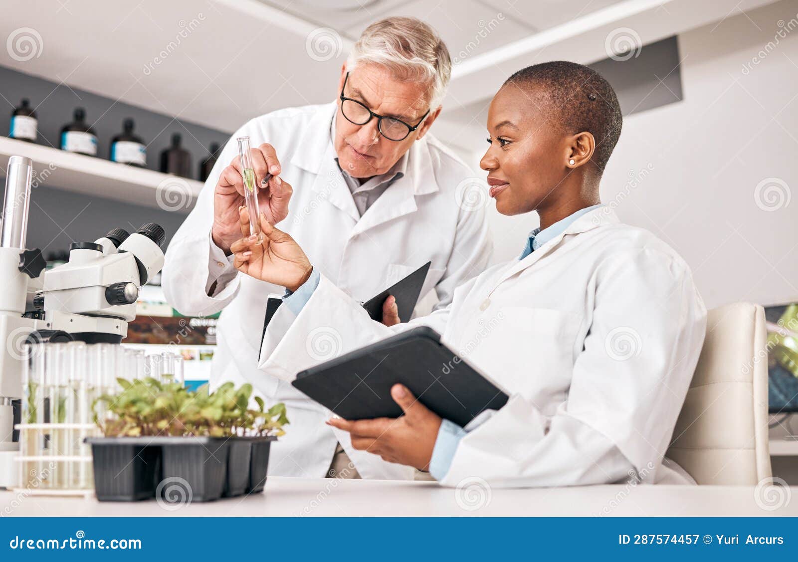 Scientist, Test Tube and Teamwork for Plants, Agriculture Solution and ...