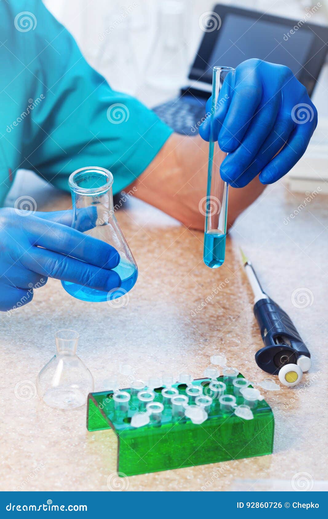 Scientist with test tubes stock photo. Image of modern - 92860726