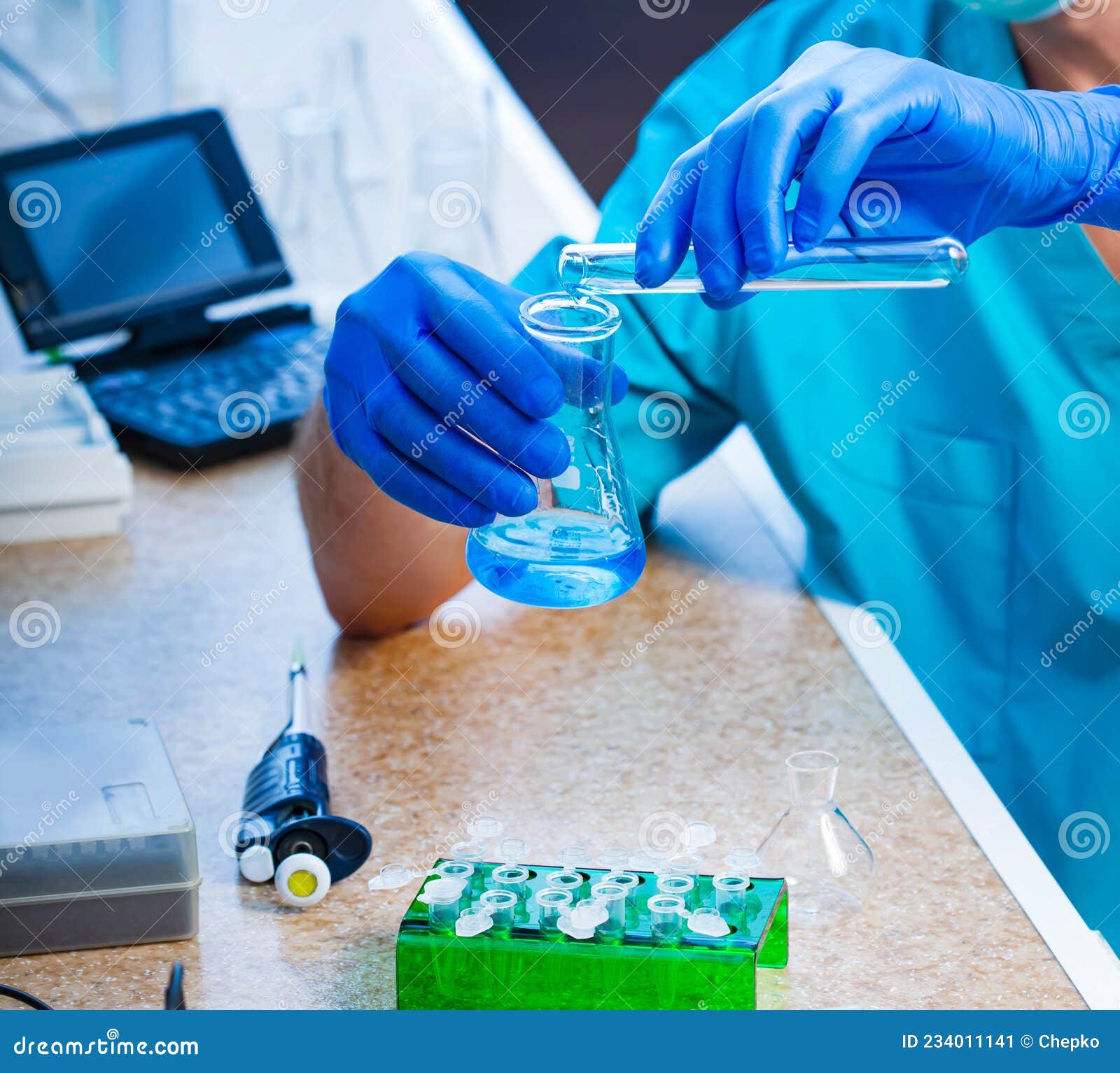 Scientist with Test Tubes Focus on Flack Stock Image - Image of flack ...