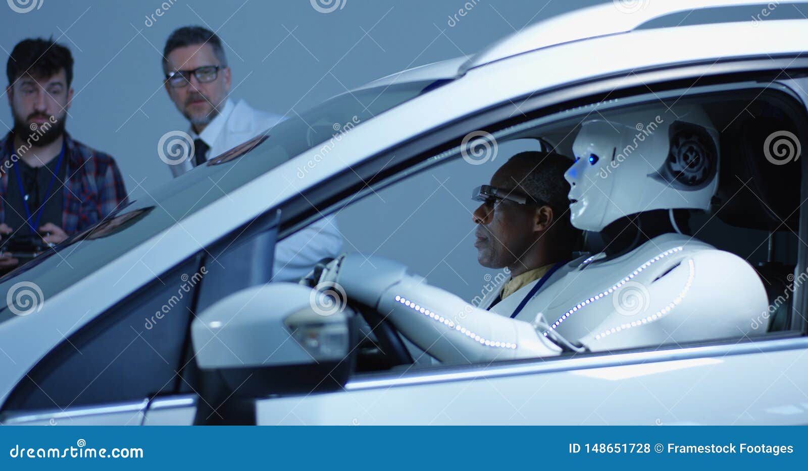 Scientist Testing Car Driving Robot Stock Photo - Image of sitting ...