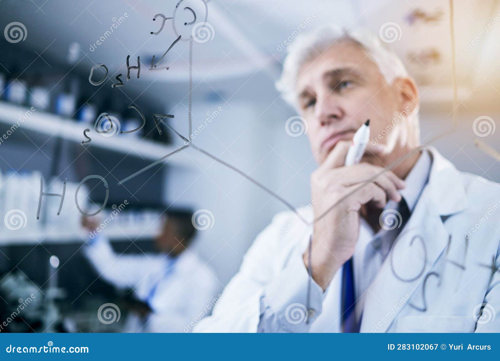 Scientist, Thinking and Formula on Glass in Laboratory Research ...