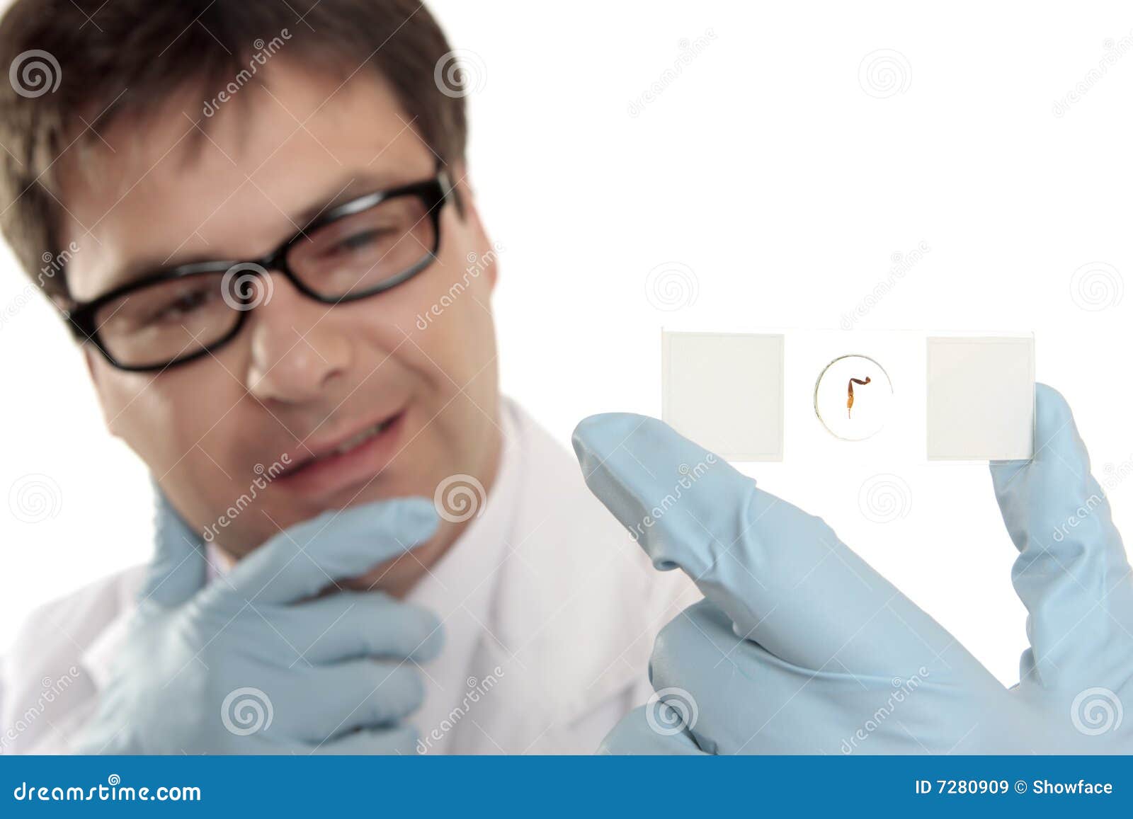 Scientist Thinking Over a Microscope Slide Stock Image - Image of ...