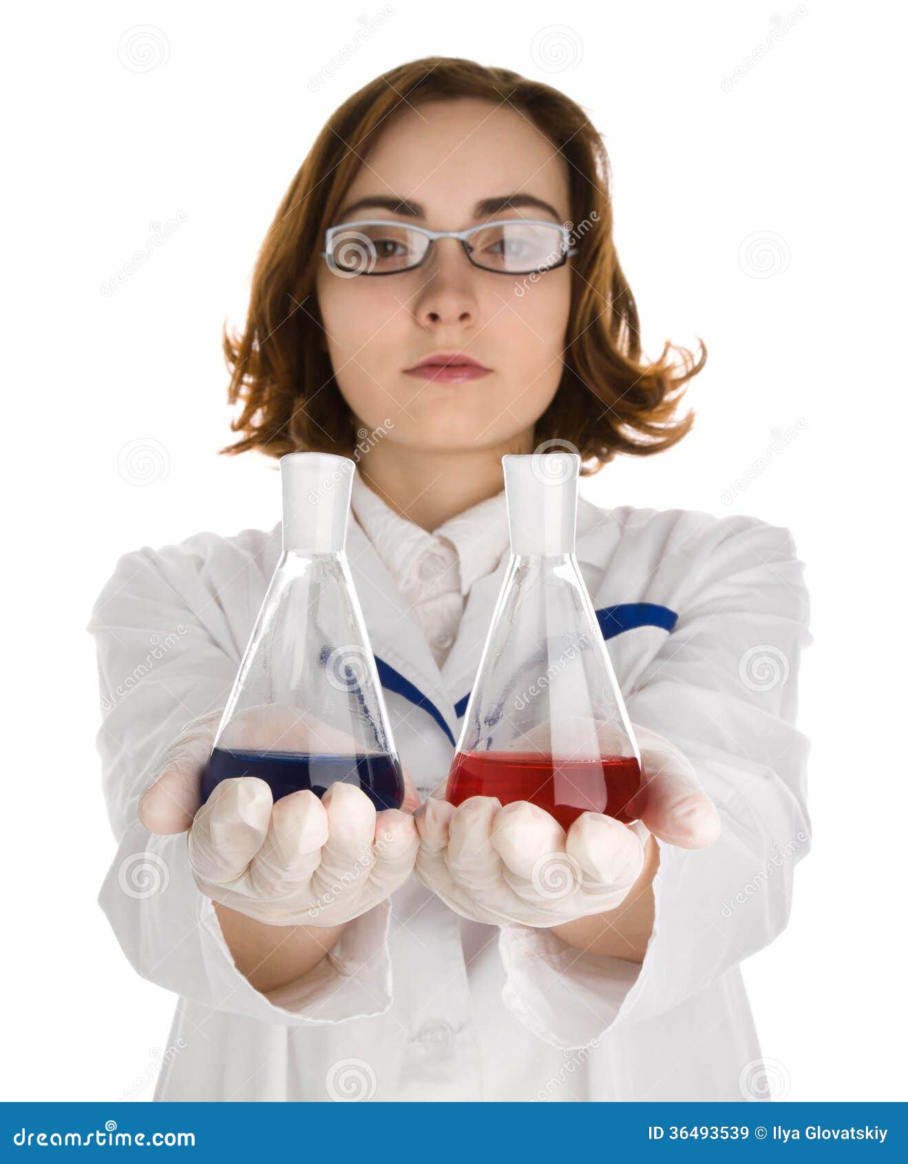 Scientist with two flasks stock image. Image of expertise - 36493539
