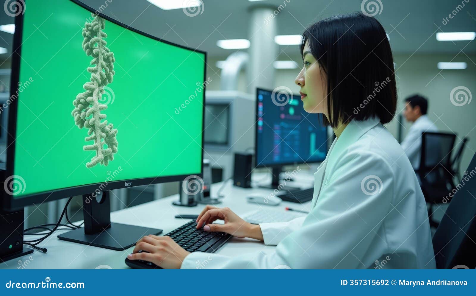 Medical Researcher Working with Dna Editing Software on Green Screen ...
