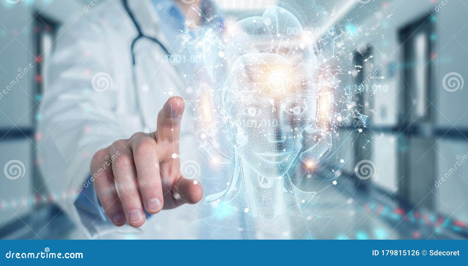 Scientist Using Digital Artificial Intelligence Holographic Projection ...