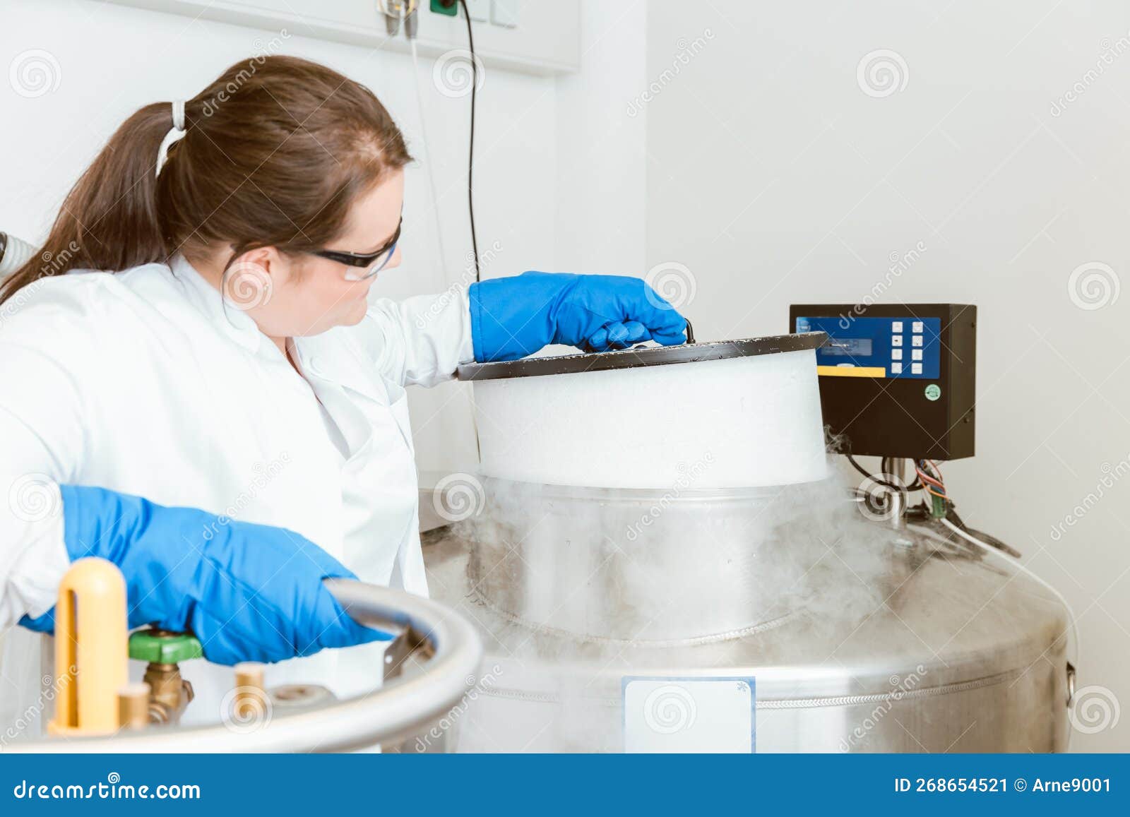 Scientist Using Liquid Nitrogen Machinery Stock Image - Image of ...